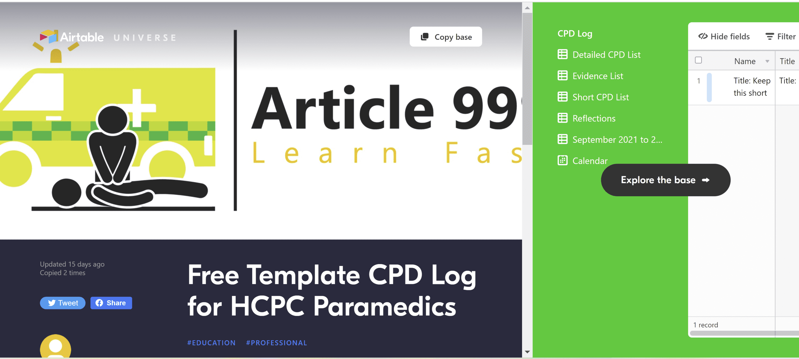 Free Template CPD Log for HCPC Paramedics and NQPs – Article 999